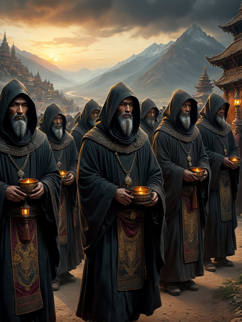 Premium Free ai Images | procession of western monks wearing dark ...