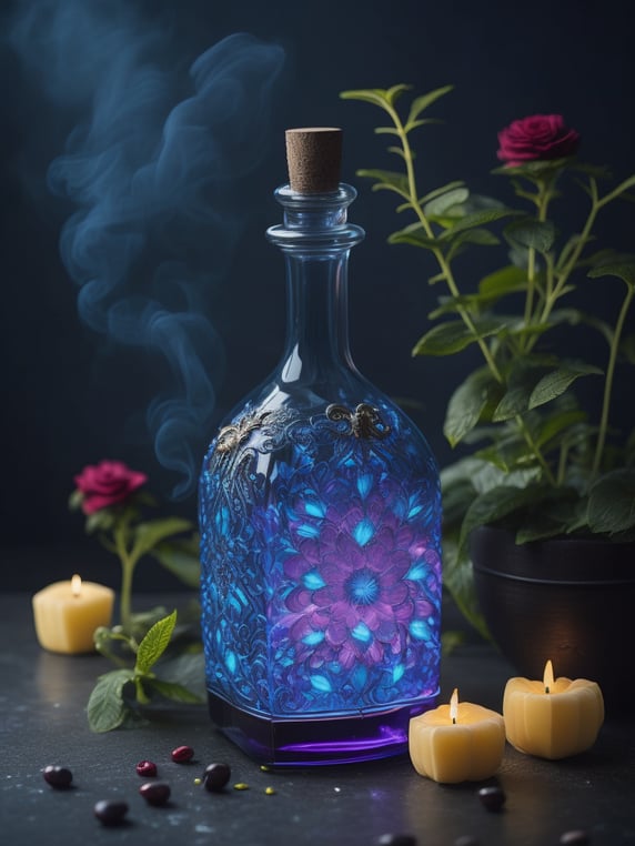 Premium Free ai Images | magic elixir bottle with illuminated liquid ...