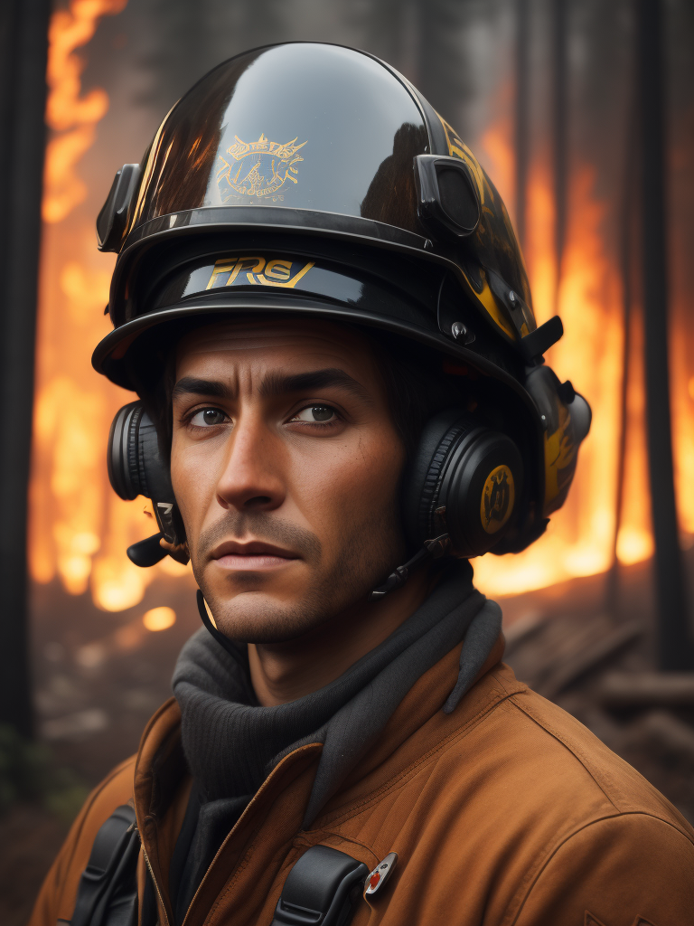 Premium Free ai Images | epic portrait of firefighter close up forest ...