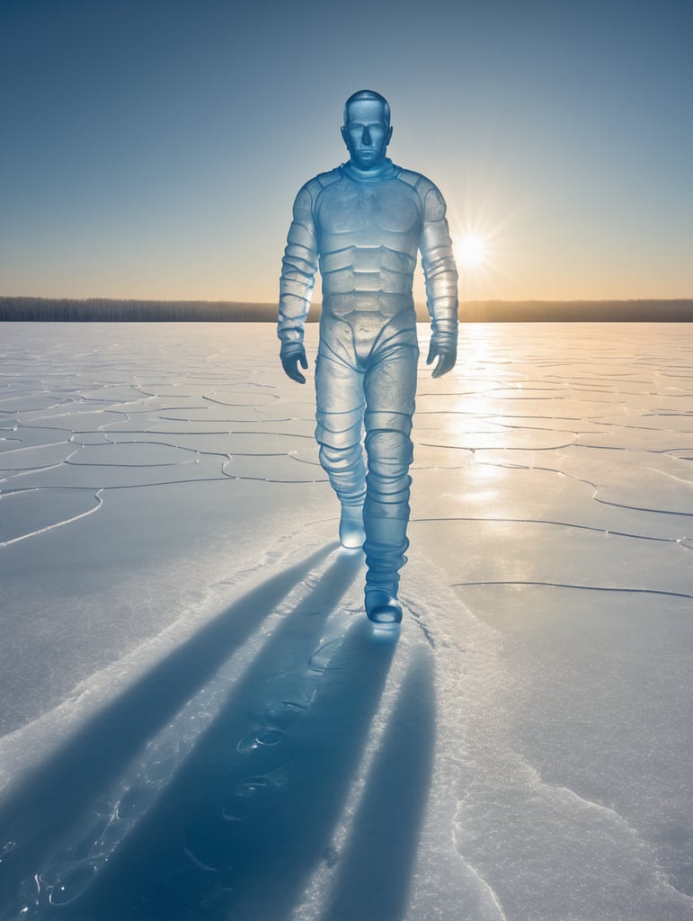 Premium Free ai Images | translucent man made from the ice walking on ...