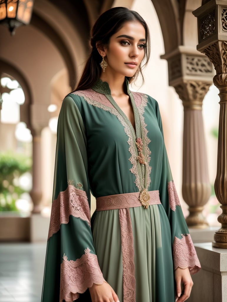 Premium Free ai Images | full body abaya sage green and dusty rose ...