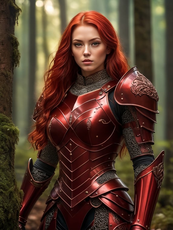 Premium Free ai Images | young beautiful girl in red armor and red hair ...