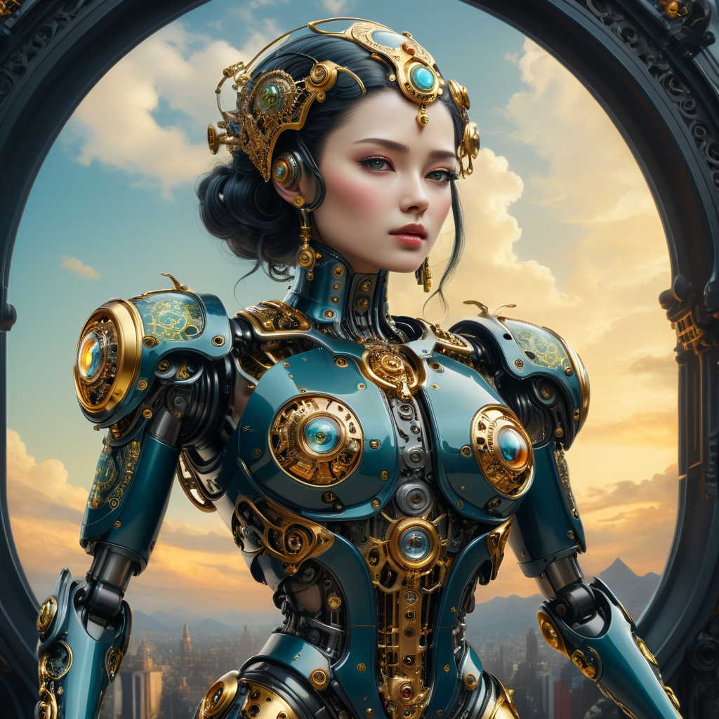 Premium Free ai Images | female robot with an art nouveau cyberpunk ...