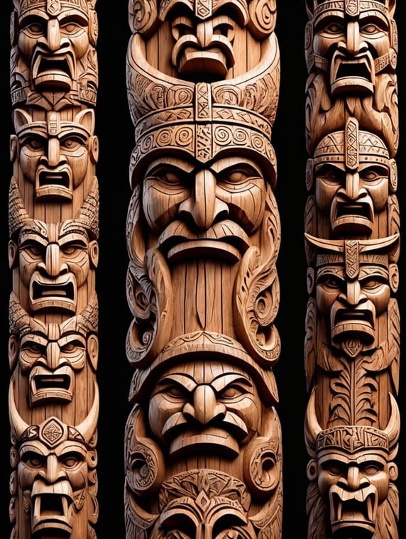 Premium Free ai Images | vikings wooden totem pole viking faces carved ...