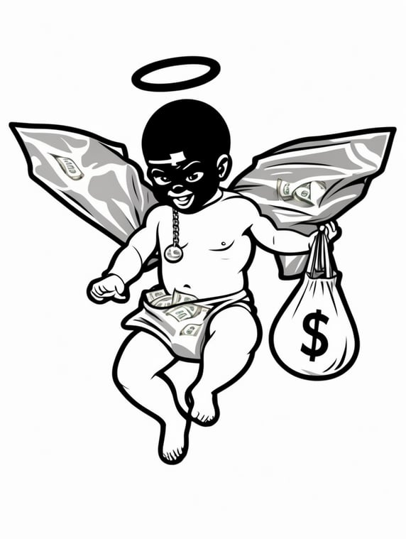 Premium Free ai Images | gangsta baby cheerub boss sticker with bag of ...