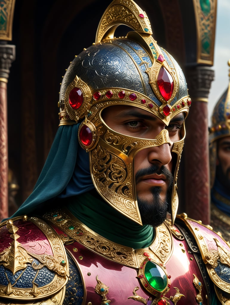 Premium Free ai Images | arabian knight warriors gold encrusted armor ...