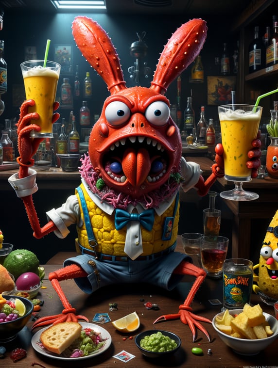 Premium Free ai Images | mr krabs drinking lean with spongebob