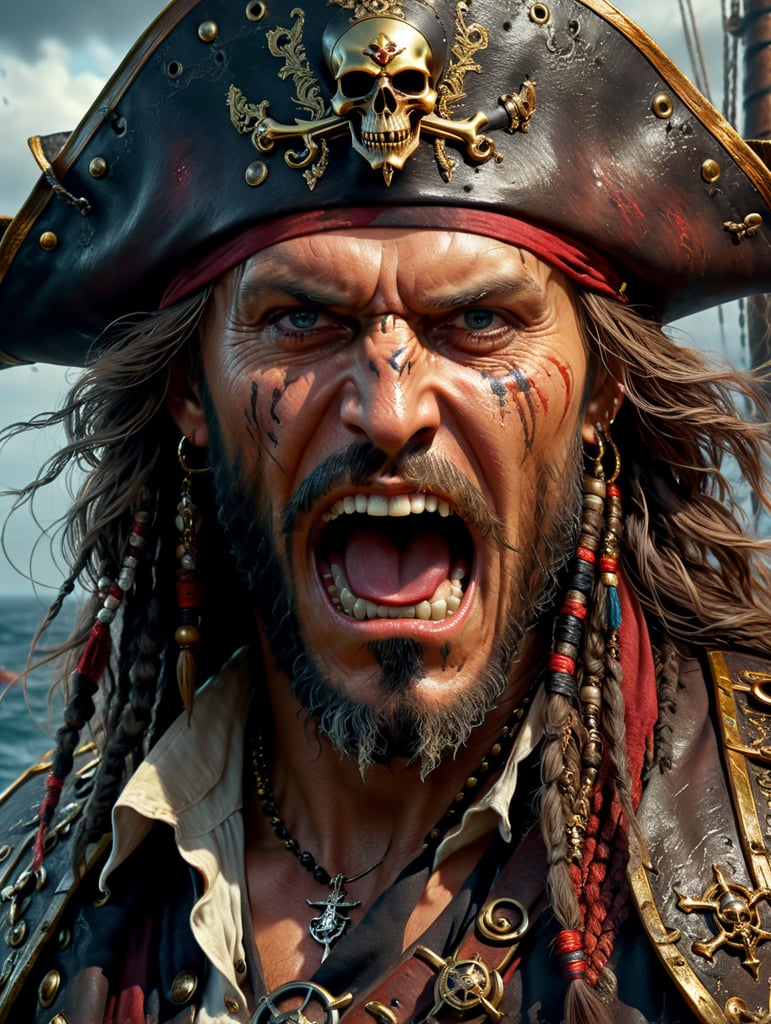 Premium Free ai Images | sensually beautiful pirate captain tears terrified