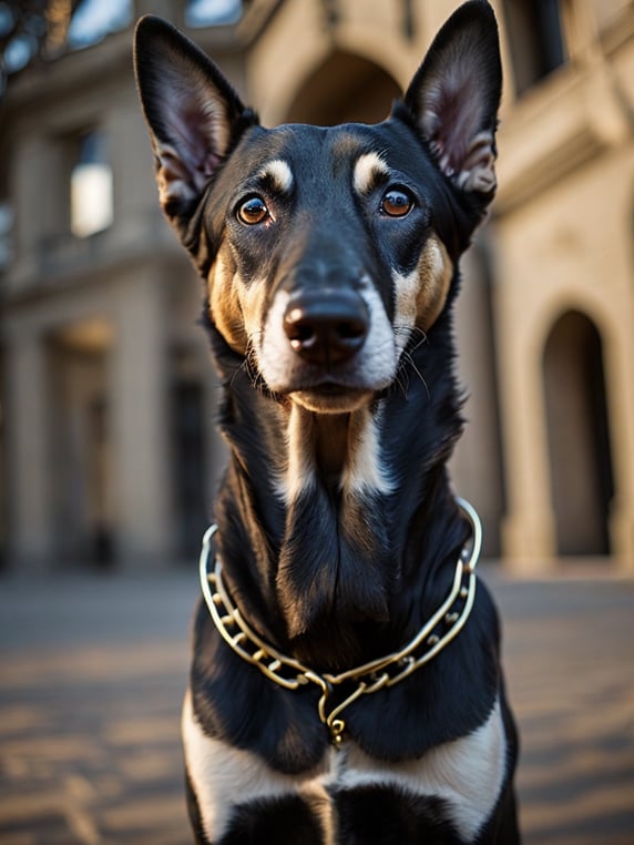 Premium Free ai Images | podengo dog golden chain aggresive look in ...