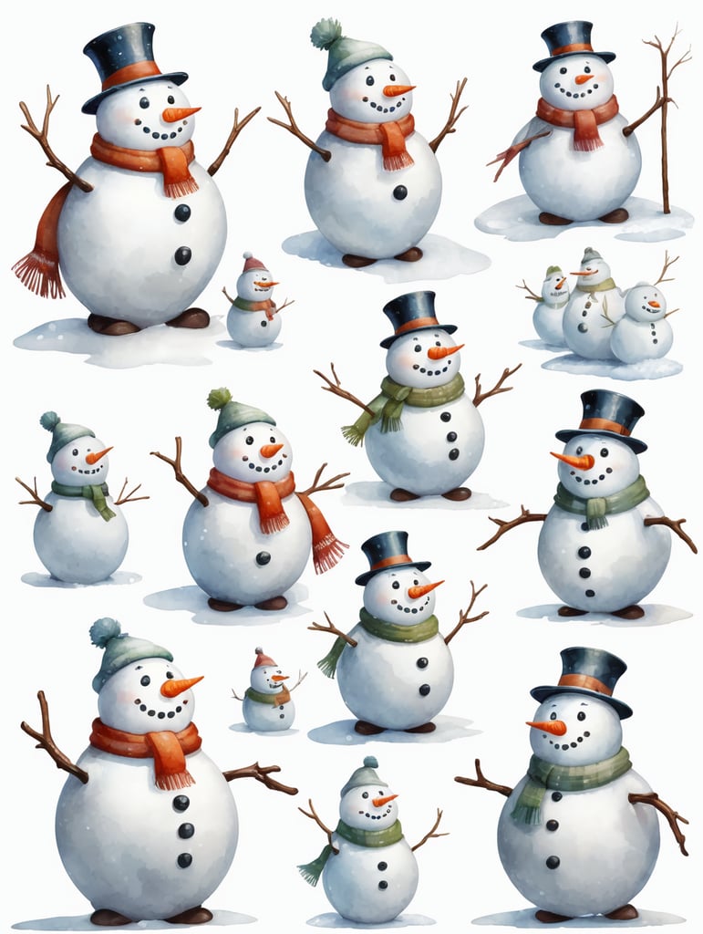 Premium Free ai Images | snowman different angles and expressions full ...