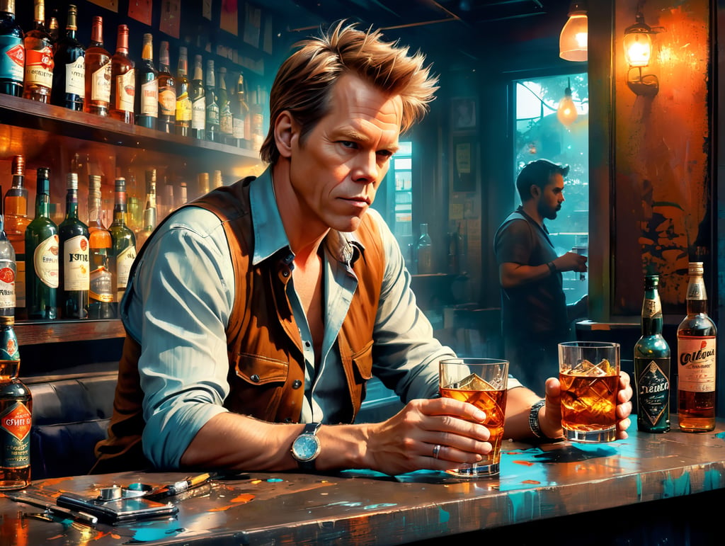 Premium Free ai Images | kevin bacon down on his luck in sleazy bar ...