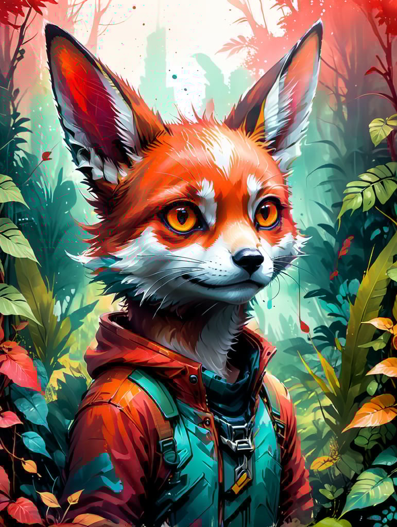 Premium Free ai Images | red cute fennec in jungle red