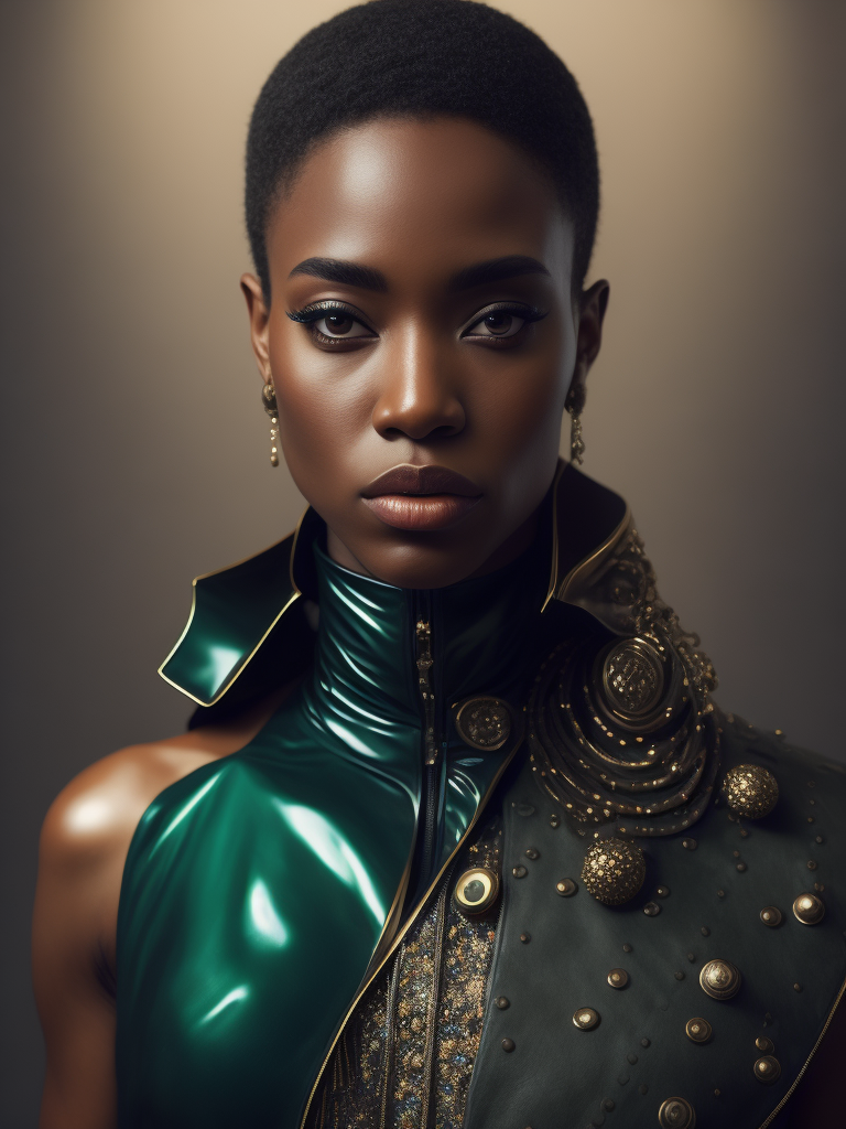 Premium Free ai Images | resolute ebony woman model gazing diagonally ...