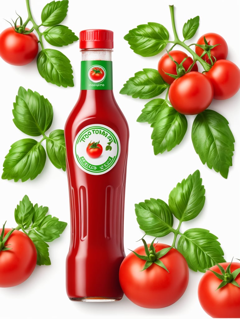 Premium Free ai Images | tomato ketchup bottle red tomato with green ...