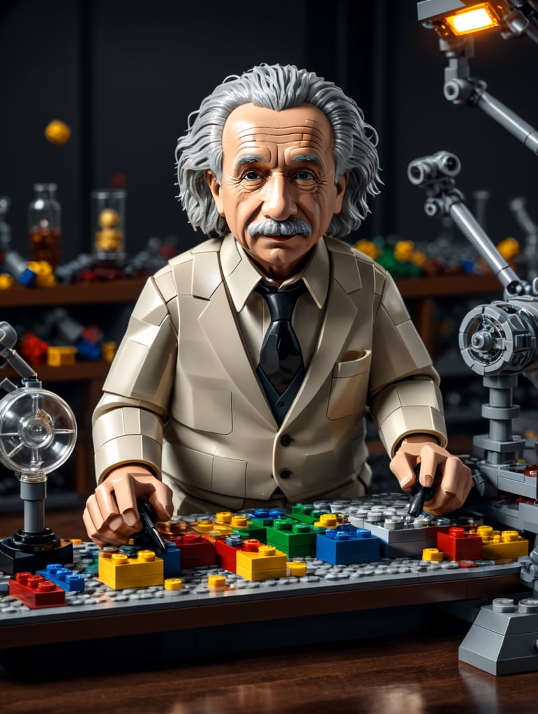Premium Free ai Images | albert einstein in lab with some lego bricks ...