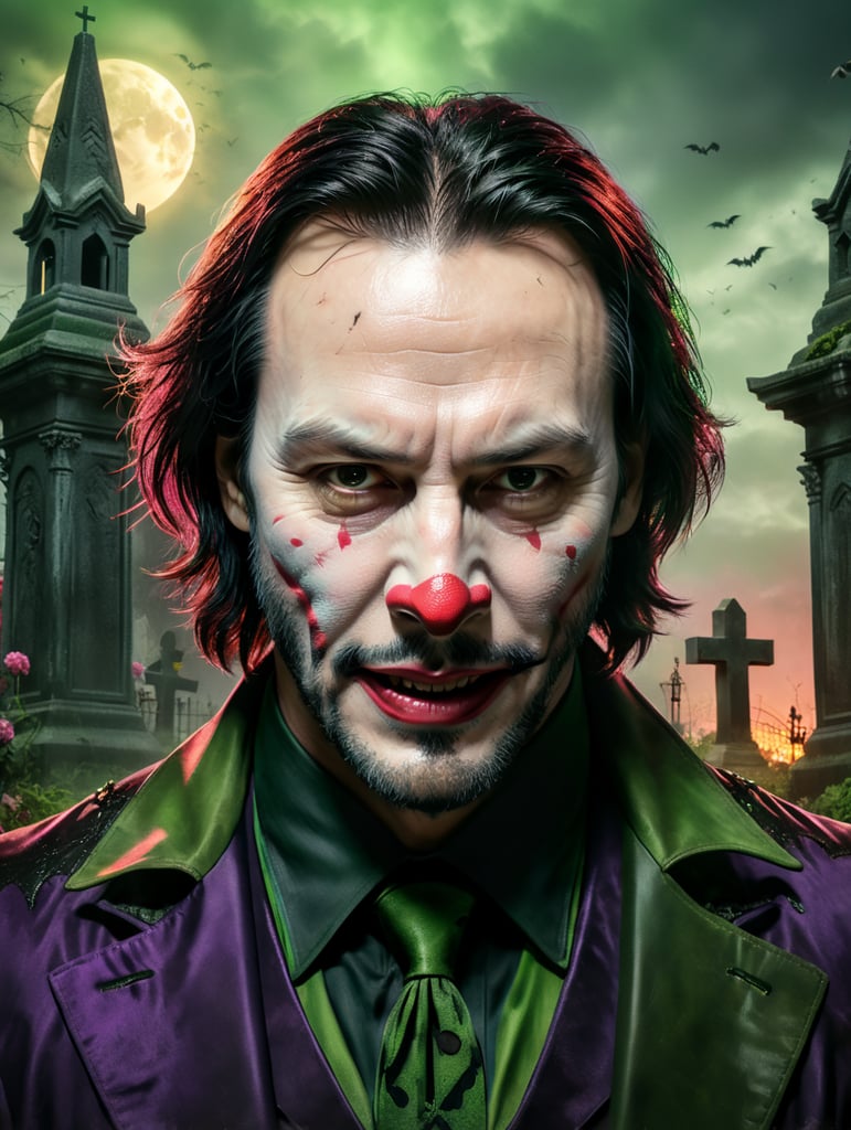 Premium Free ai Images | portrait of keanu reeves in joker costume for ...