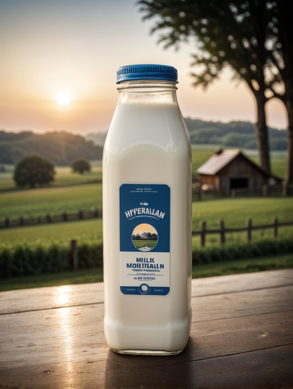 Premium Free ai Images | mockup of square bottle of milk early morning ...