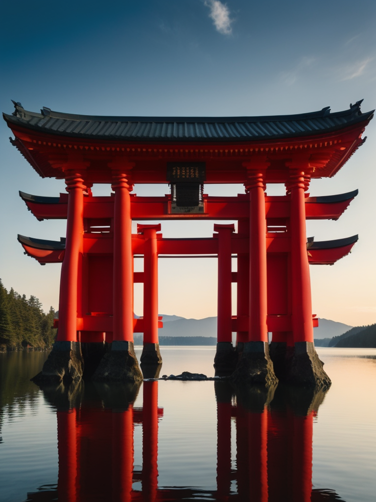 Lumenor AI Image Generation - red torii gate in middle of lake dense ...