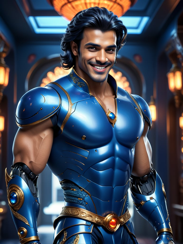Premium Free ai Images | futuristic handsome aladdin genie smiling ...