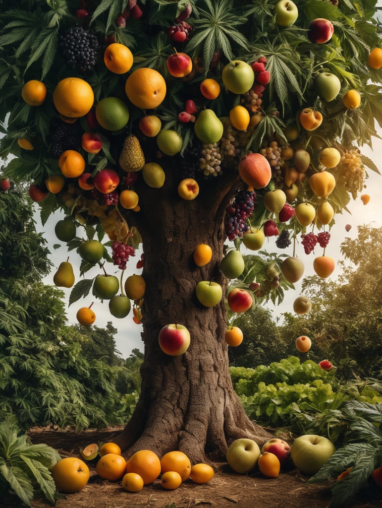Premium Free ai Images | various different fruits falling from giant ...