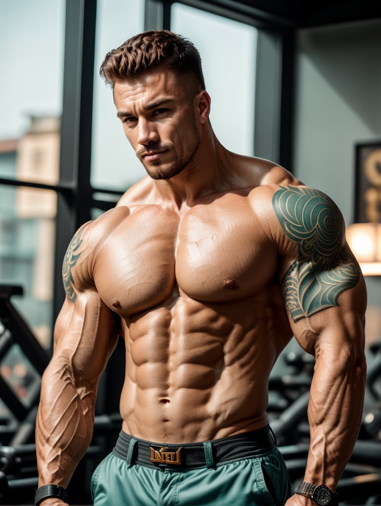 Premium Free ai Images | strong looking body building guy flexing his ...