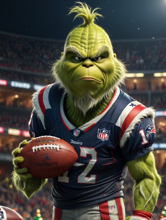 Premium Free ai Images | grinch wearing the patriots jersey holding ...