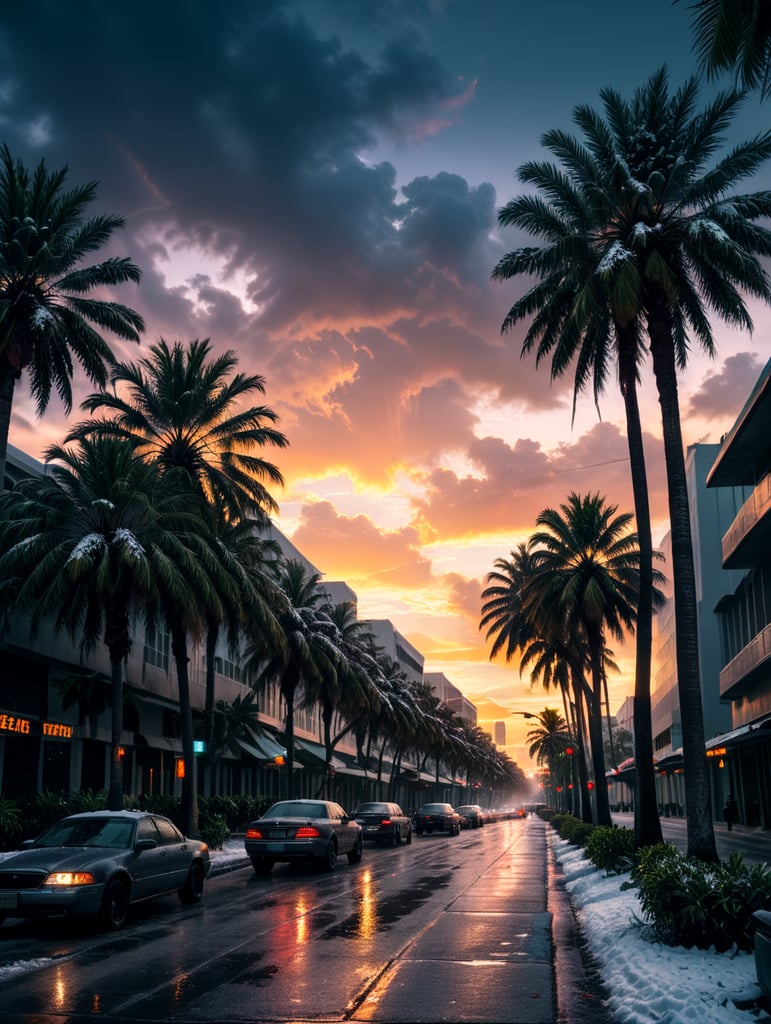 Premium Free ai Images | snowy downtown miami sunset in the winter time ...
