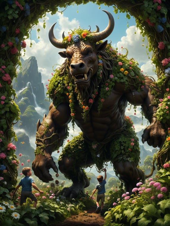 Premium Free ai Images | large peaceful minotaur covered in vines ...