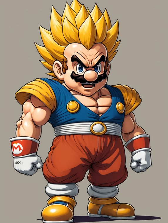 Premium Free ai Images | character fulbody of mario bross saiyan old ...