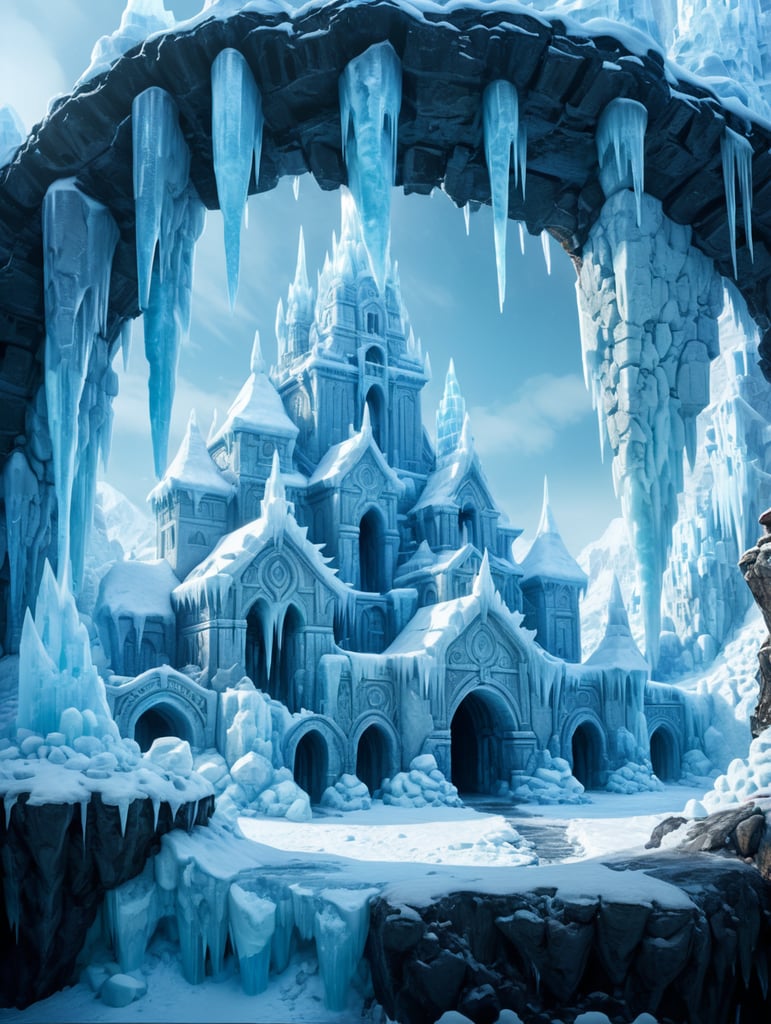 Premium Free ai Images | simple ice village with big ice pillars ...