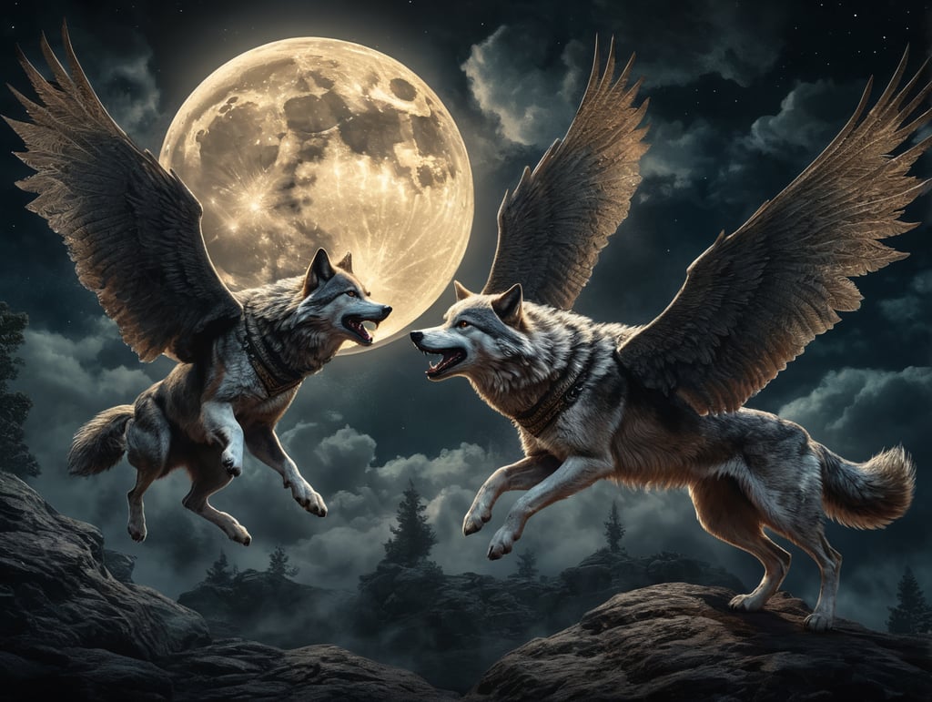 Premium Free ai Images | flying wolves with wings flying around the ...
