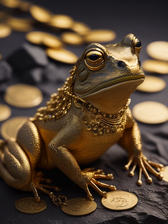Premium Free ai Images | frog sitting on mountain of gold coins dressed ...