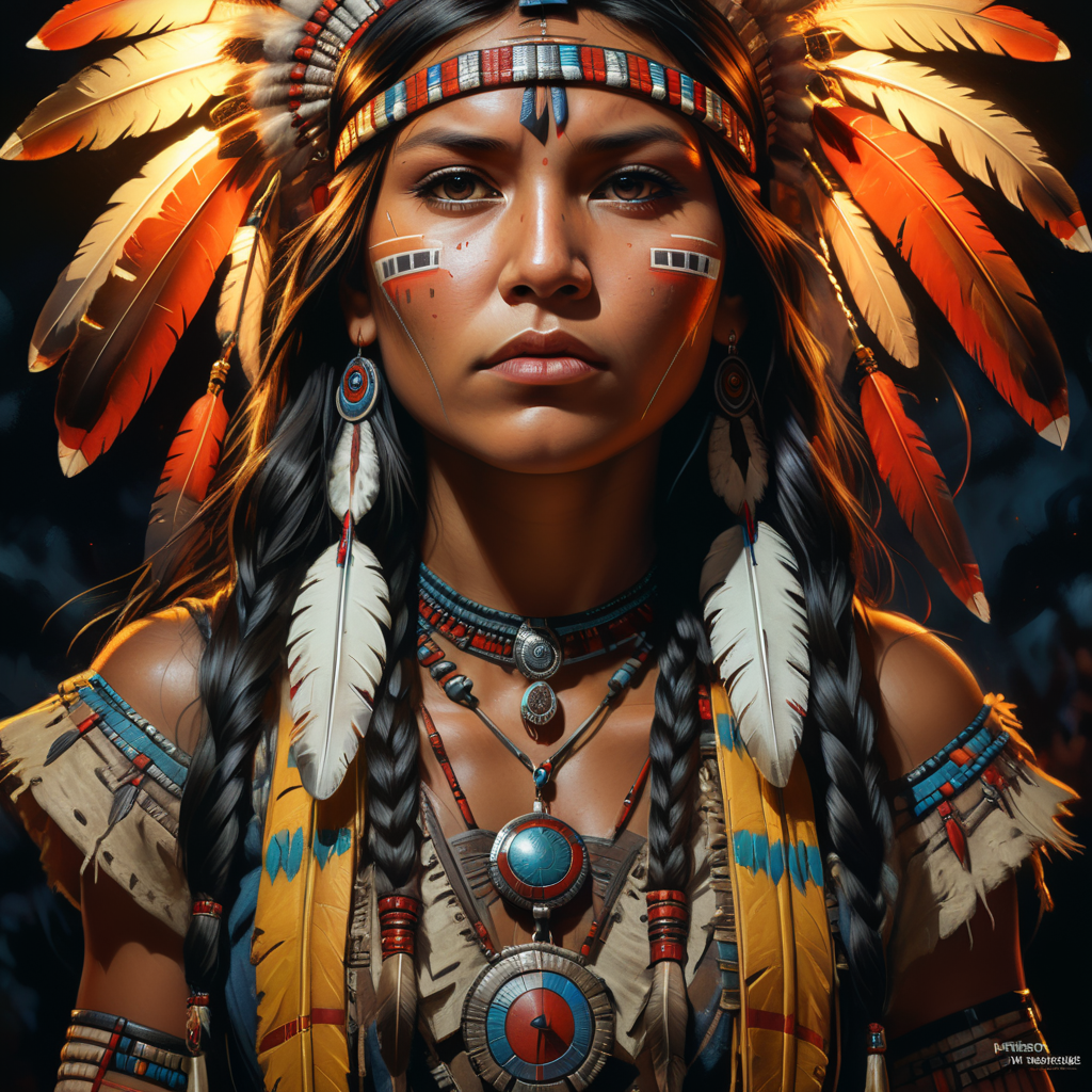 Premium Free ai Images | american indian girl flat style portrait oil ...