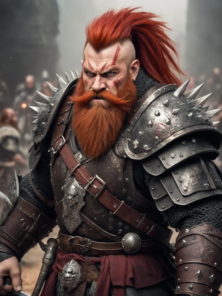 Premium Free ai Images | dark fantasy dwarf barbarian red hair tall ...