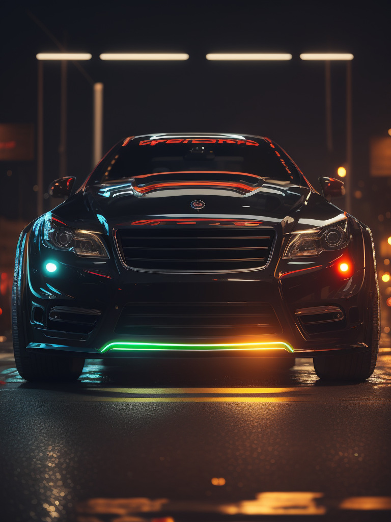 Premium Free ai Images | luxury car bright colors night lights hd photo