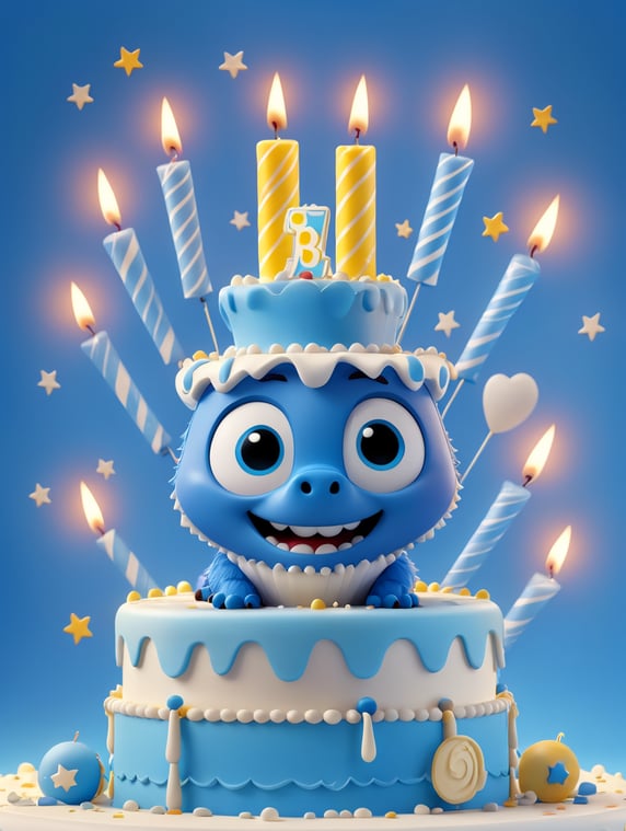 Premium Free ai Images | blue fly holds birthday cake with candles