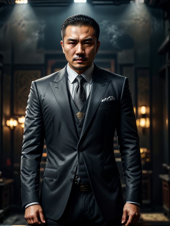 Premium Free ai Images | portrait of chinese mafia boss in formal suit
