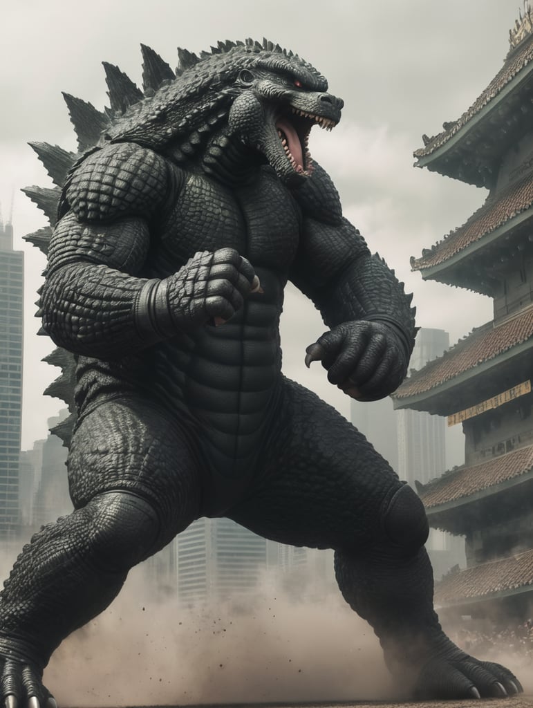 Premium Free ai Images | godzilla in boxing match gut punch