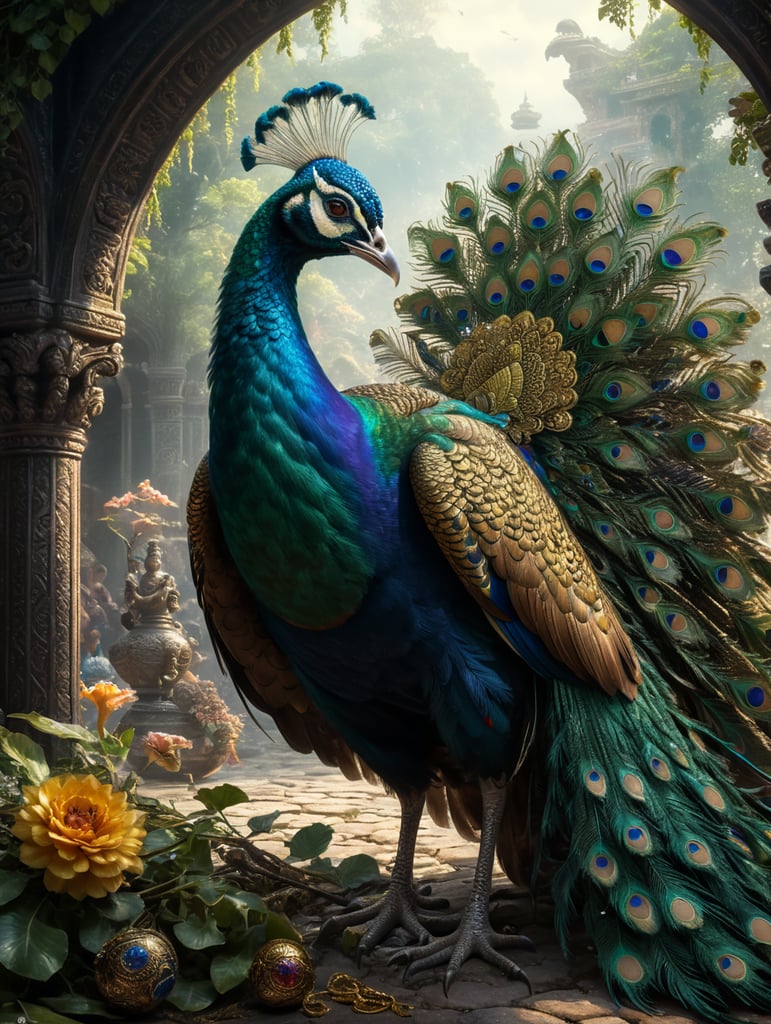 Premium Free ai Images | peacock in fantasy world with lord krishna ...