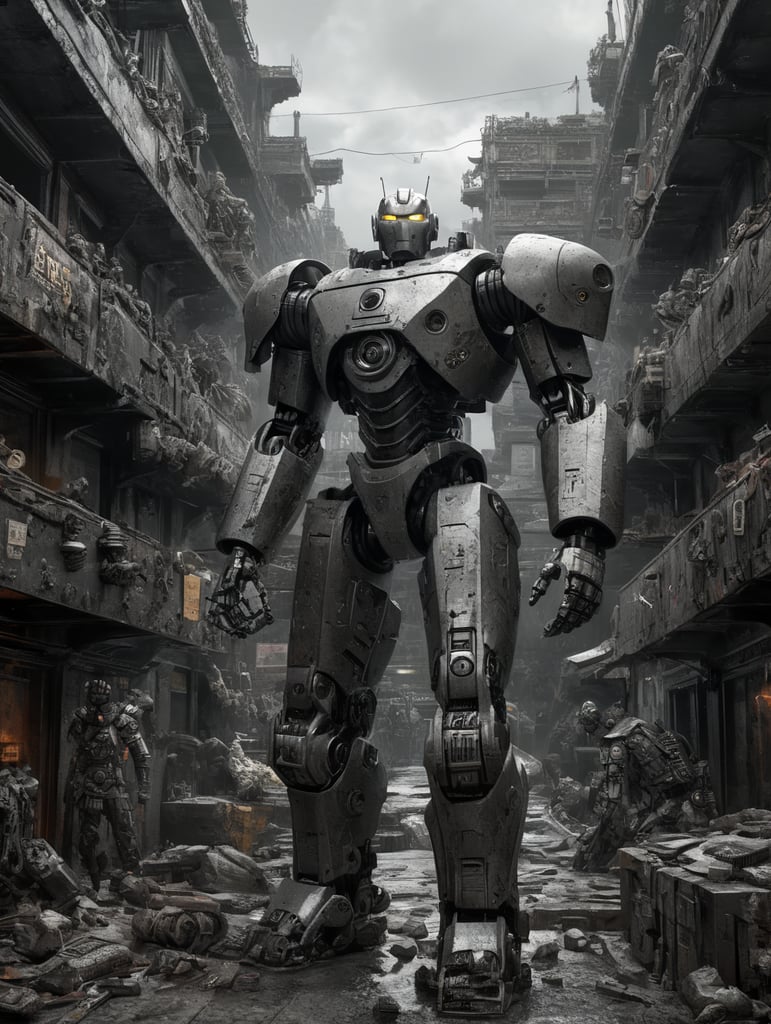Premium Free ai Images | dystopian grayscale brutalist world with robot ...