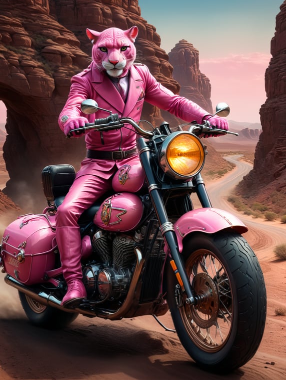 Premium Free ai Images | pantera color de rosa andando de moto el fondo ...