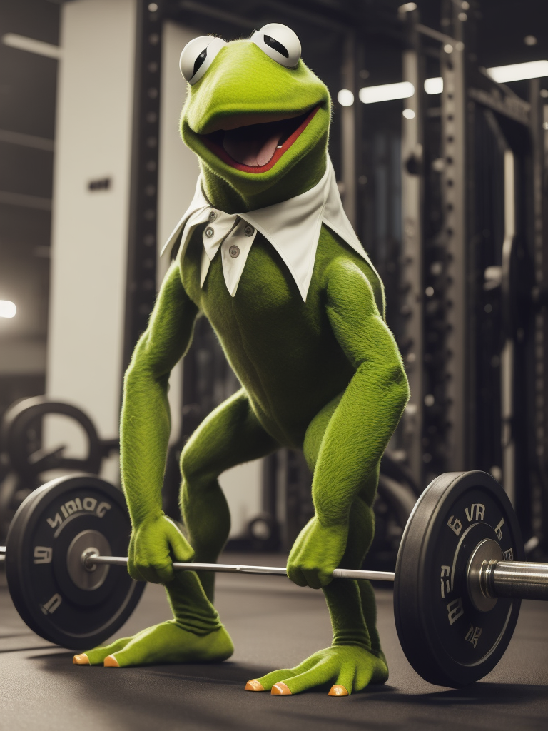 Lumenor AI Image Generation - kermit the frog doing deadlifts at the gym