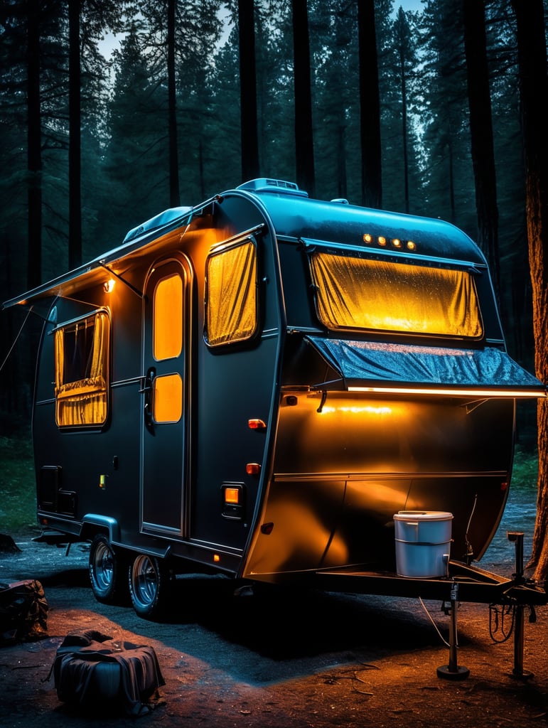 Premium Free ai Images | alien camping trailer made of black alien ...
