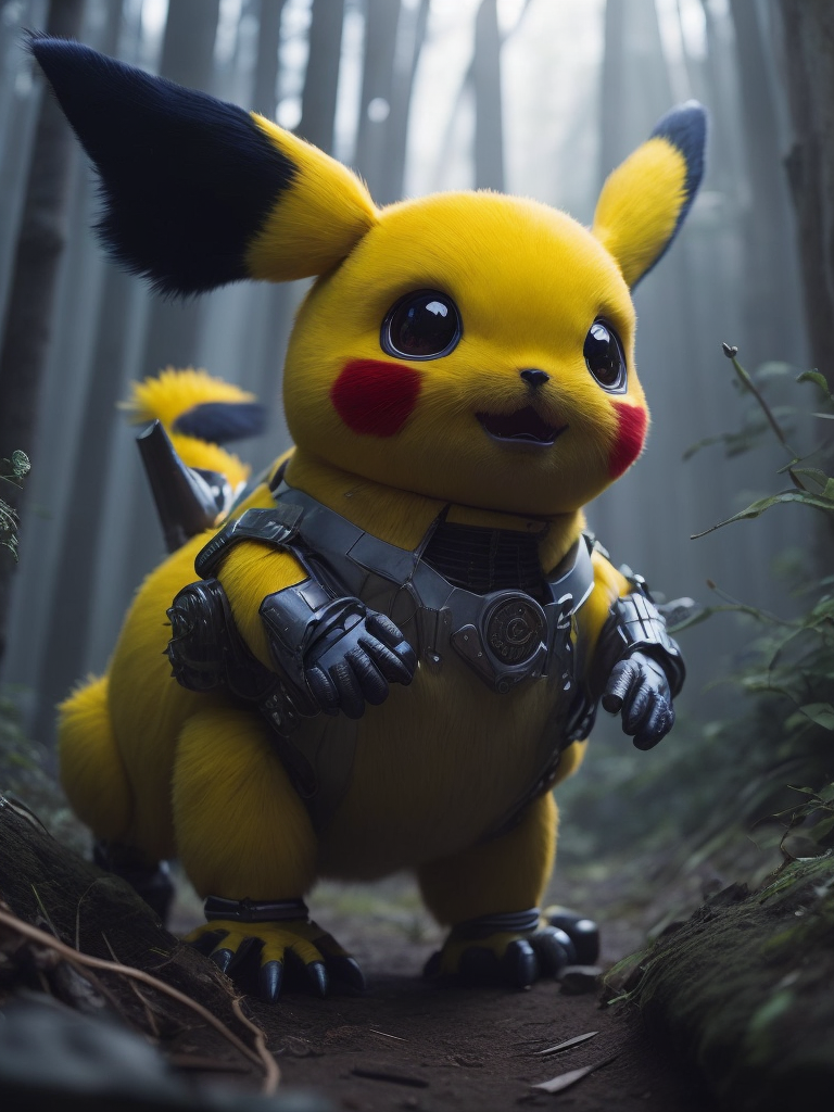 Premium Free ai Images | robot pikachu in forest
