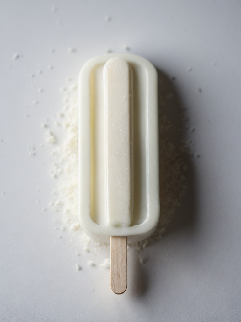 Lumenor AI Image Generation - vanilla white popsicle on white background