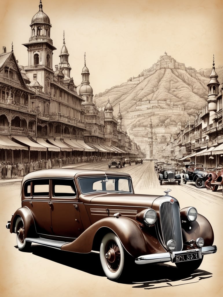 Premium Free ai Images | old ancient car drawings with brown ink