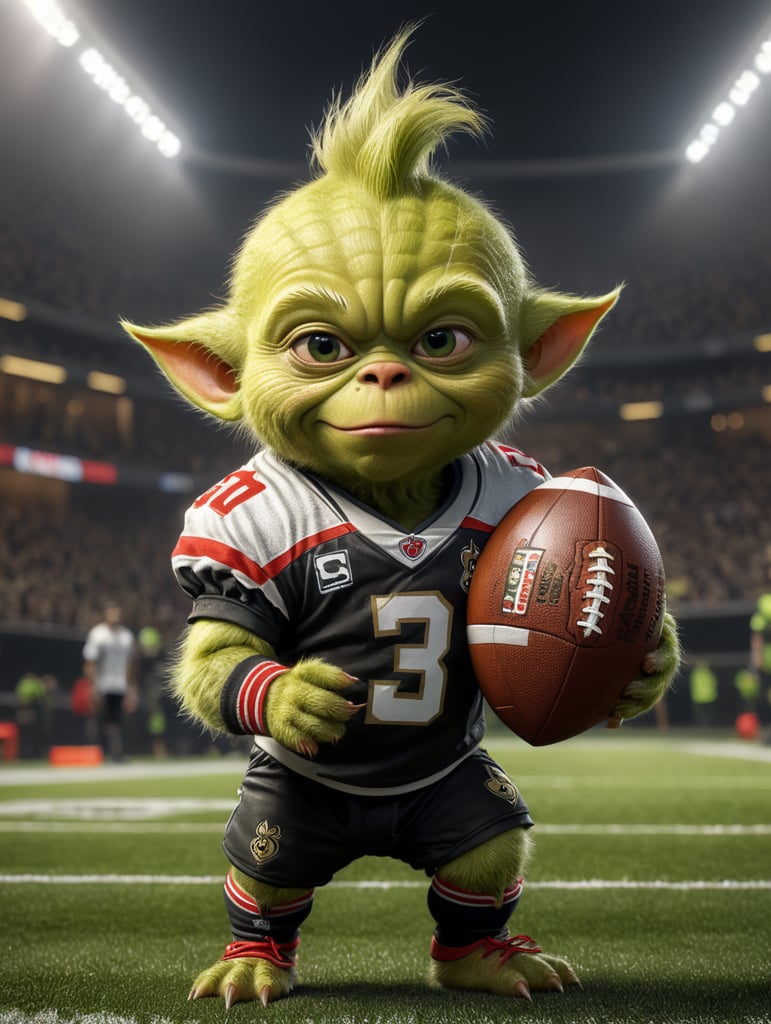 Premium Free ai Images | baby grinch wearing saints team jersey holding ...