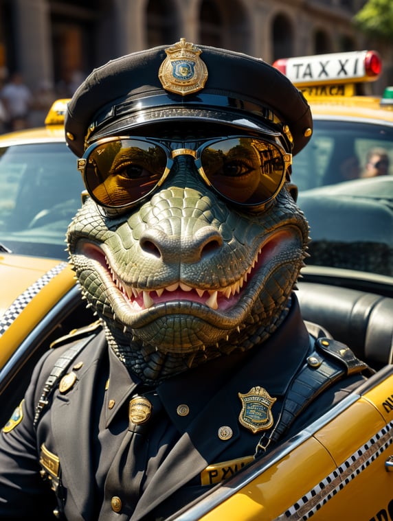 Premium Free ai Images | alligator police officer sitting behind the ...