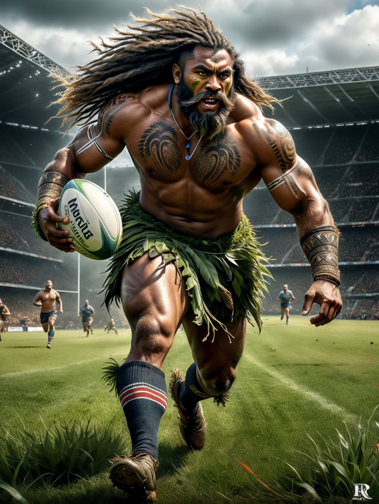 Premium Free ai Images | fijian warrior with long hair dressed in grass ...
