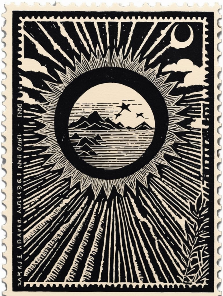 Premium Free ai Images | black and white linocut postage stamp angry ...